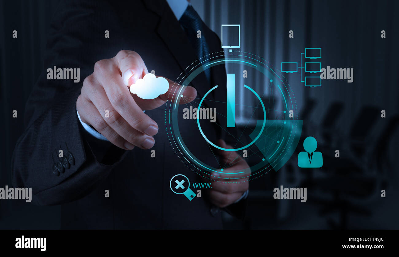 Businessman hand working with a Cloud Computing diagram on the new ...