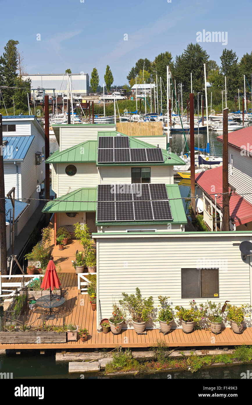 Rooftops and floating houses in a marina Portland Oregon Stock Photo ...