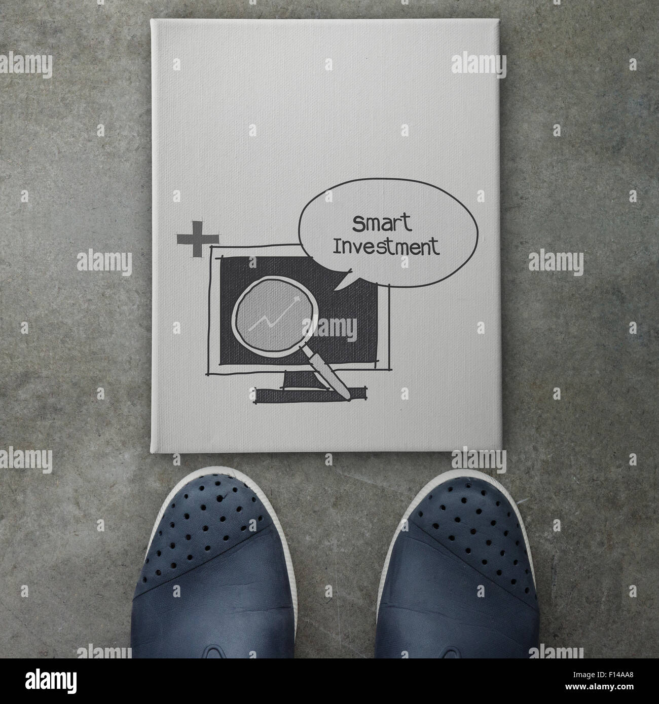 Hand drawn smart investment design doodle icon on front of business man ...