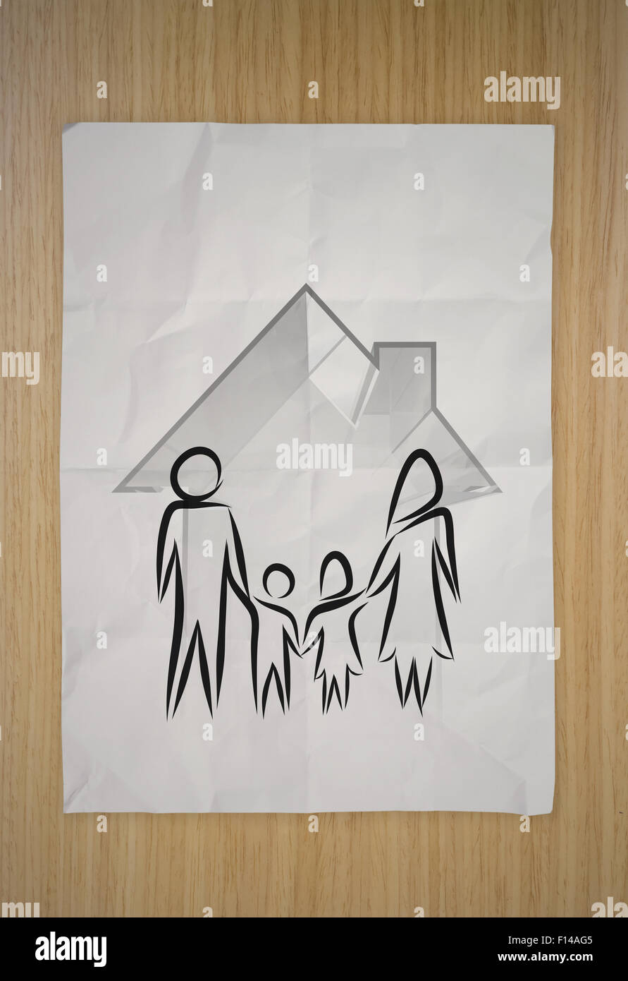 hand drawn of 3d house wtih family icon as insurance concept Stock ...