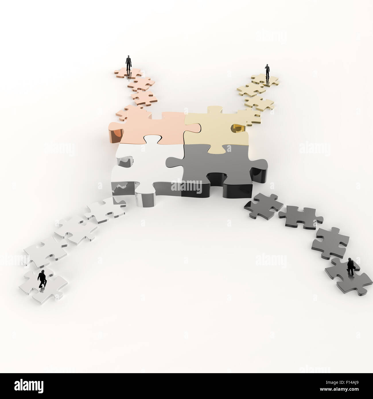 Partnership Puzzle metal 3d and businessman icons as concept Stock ...