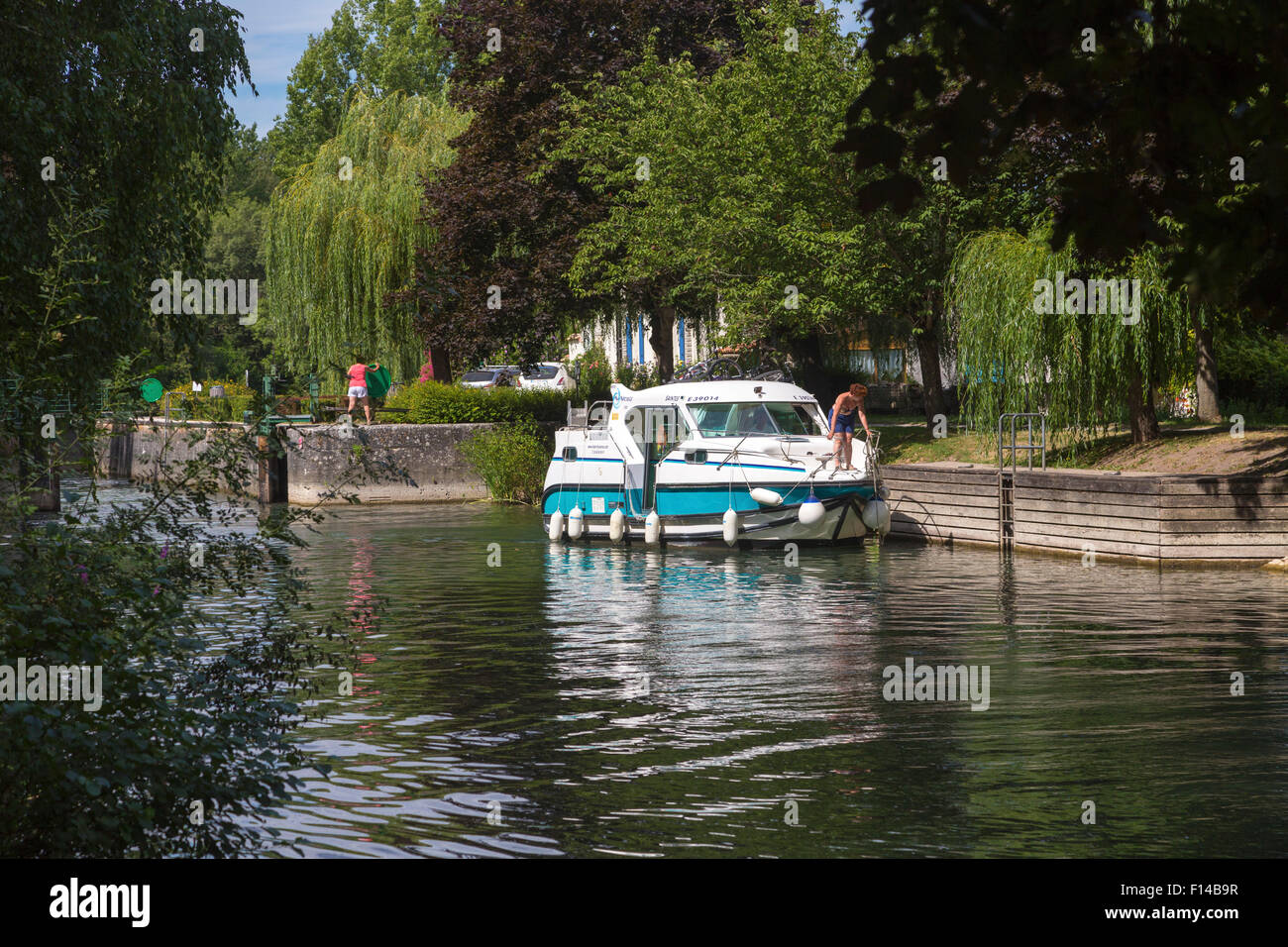 Boat on Canal des Moulins, Vibrac, Charente Maritime, France Stock ...
