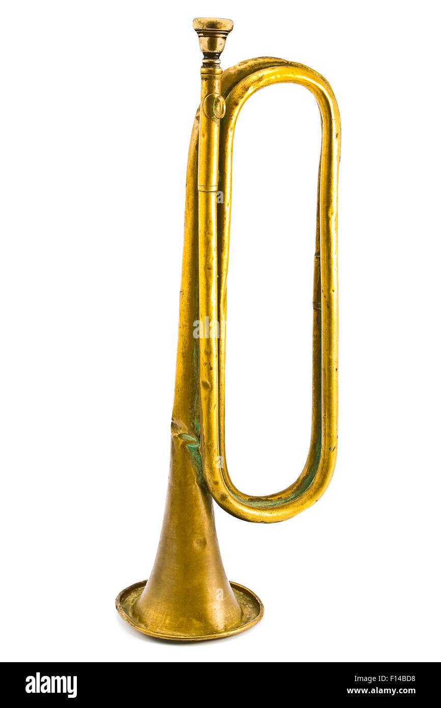 Old Broken Army Trumpet isolated on white Stock Photo - Alamy