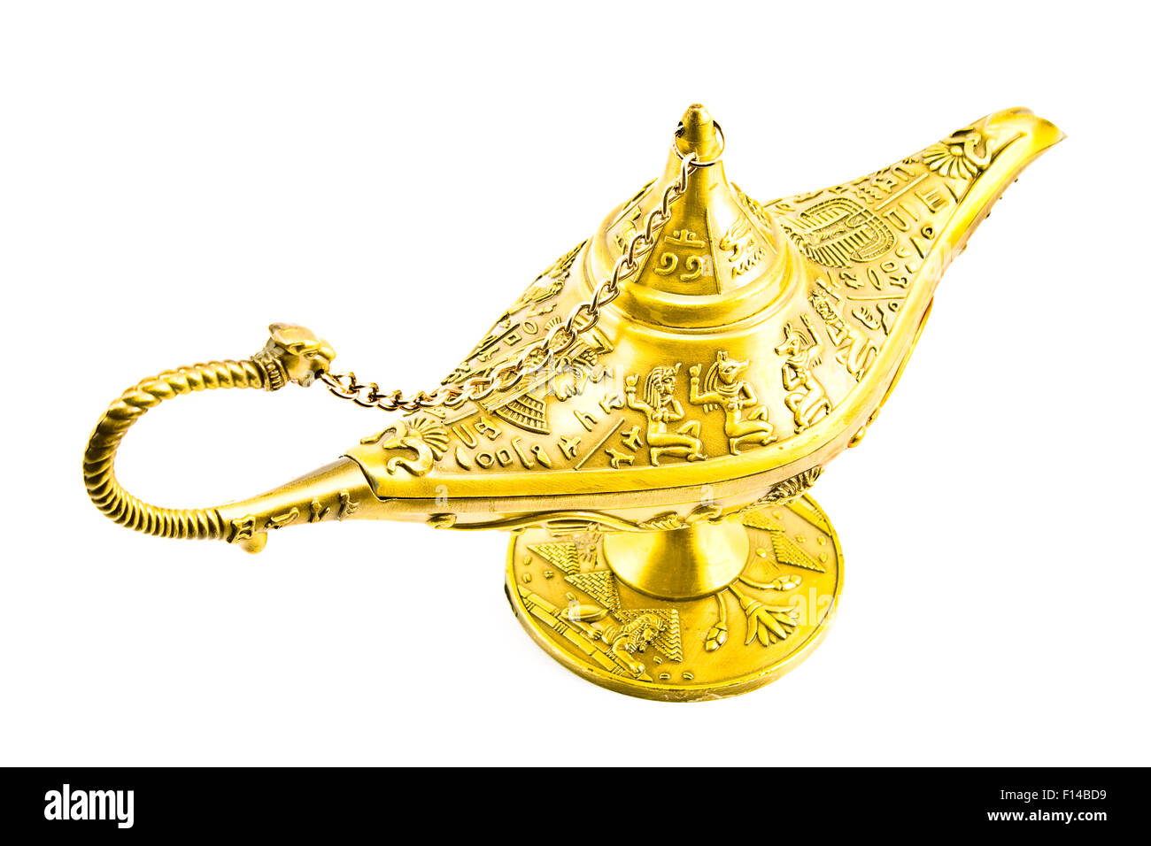 Aladdin`s magic genie lamp isolated on white Stock Photo - Alamy