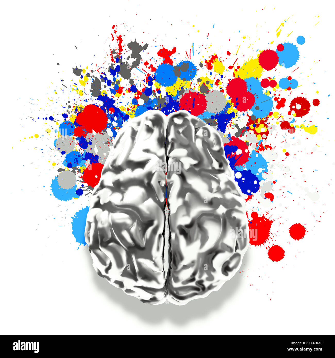 Creativity 3d metal human brain with splash colors background as ...