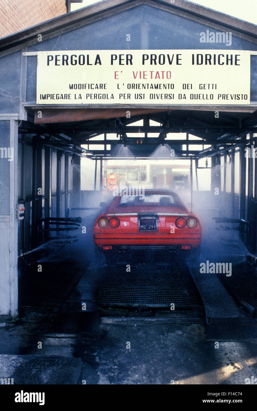 Water leak testing of a Ferrari 328 at the Ferrari factory in Maranello ...