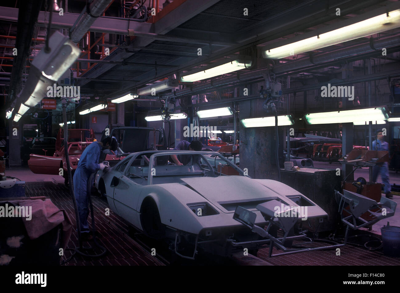 The Ferrari production line at the Maranello Factory in Italy 1987 ...