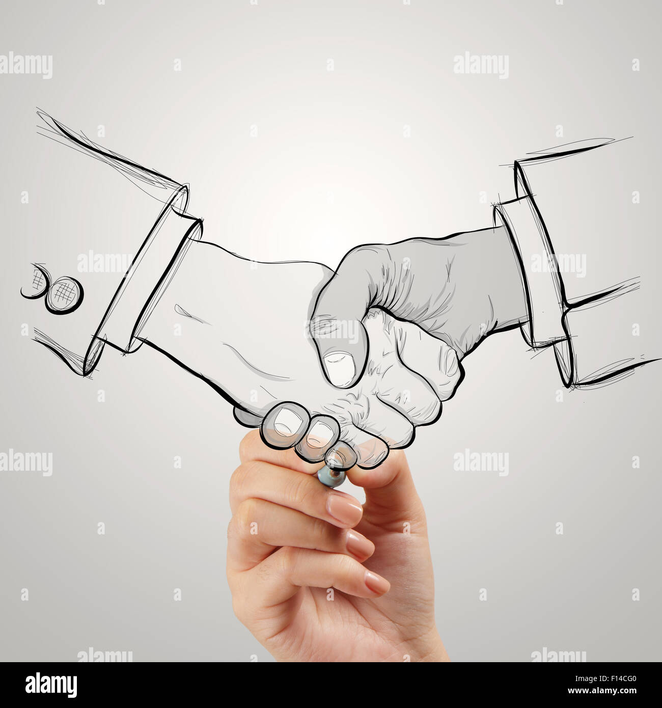 hand drawn handshake sign as partnership business concept Stock Photo ...