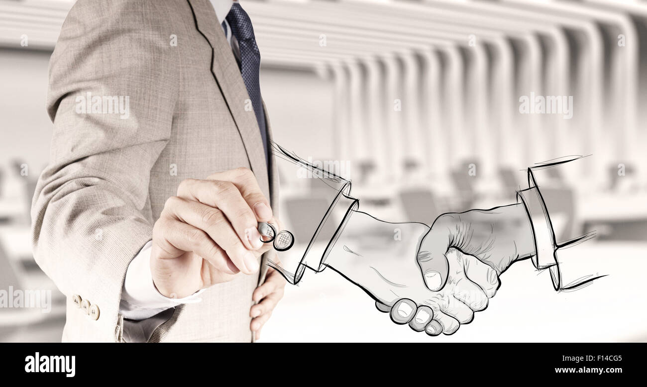 hand drawn handshake sign as partnership business concept Stock Photo ...