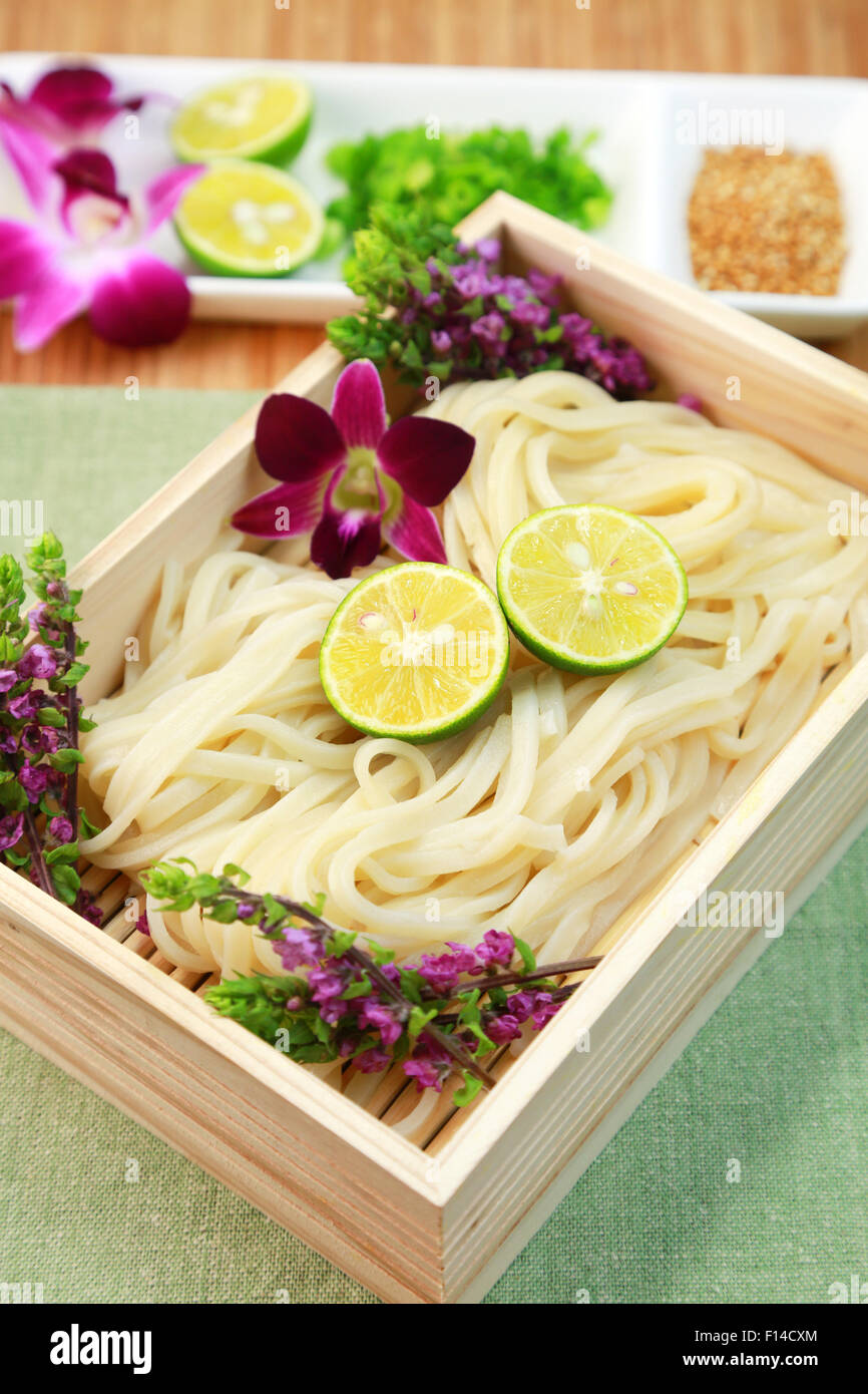 Chilled Udon Noodles with Sauce Stock Photo - Alamy