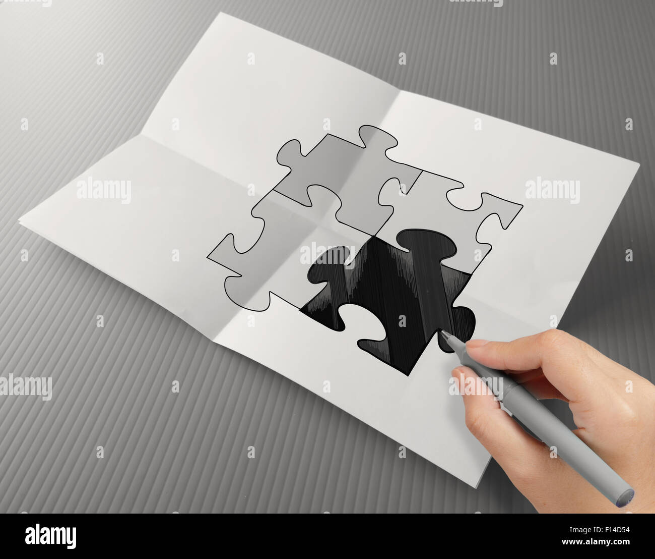 Hand drawing Partnership Puzzle on crumpled paper as concept Stock ...