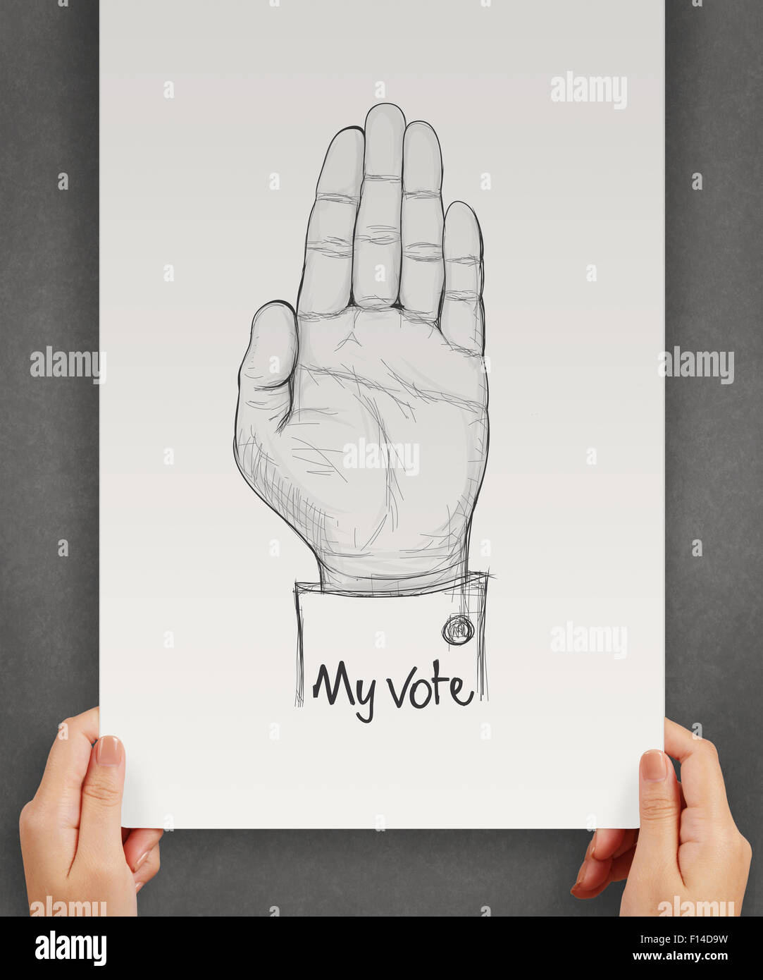 businessman show poster of Hand raised with MY VOTE text as concept ...