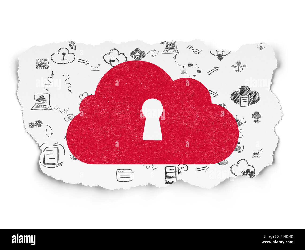 Cloud networking concept: Cloud With Keyhole on Torn Paper Stock Photo ...