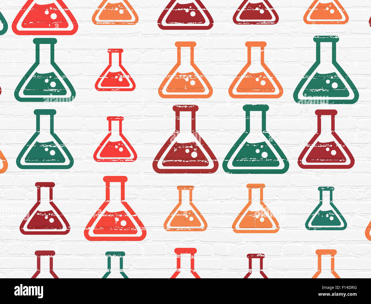 Science concept: Flask icons on wall background Stock Photo - Alamy