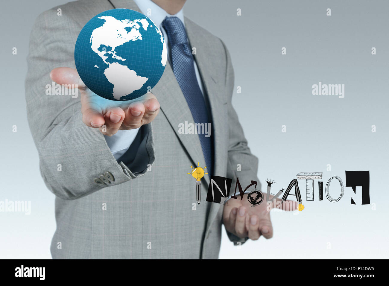 business show globe with hand drawn graphic design INNOVATION word as ...