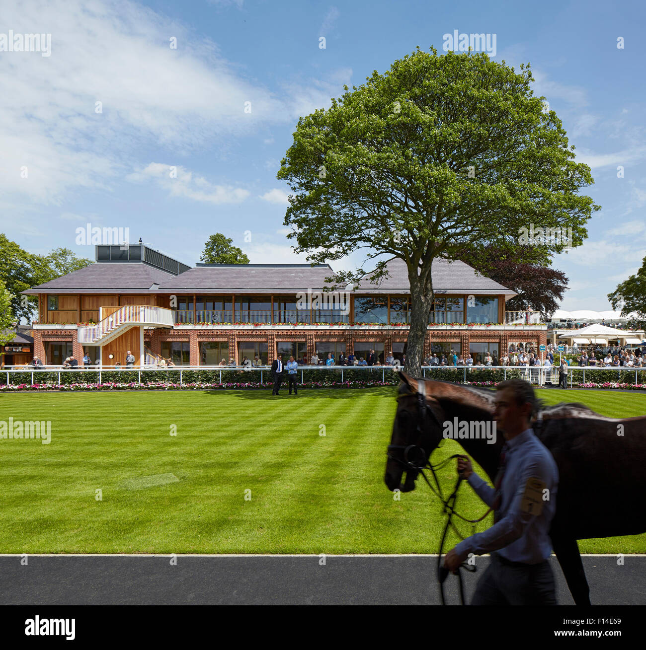 Pre-parade ring with Weigh-In Building beyond. York Racecourse, York ...