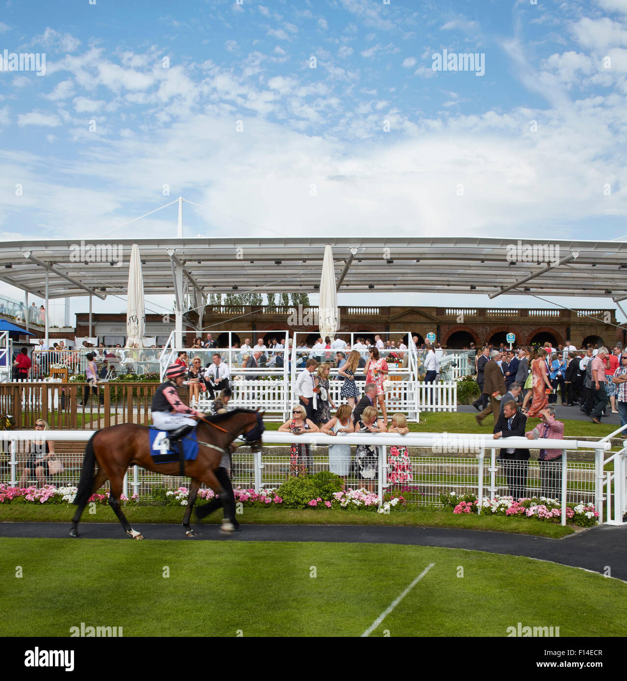 Parade ring with John Carr Terrace and Champagne Lawns. York Racecourse ...