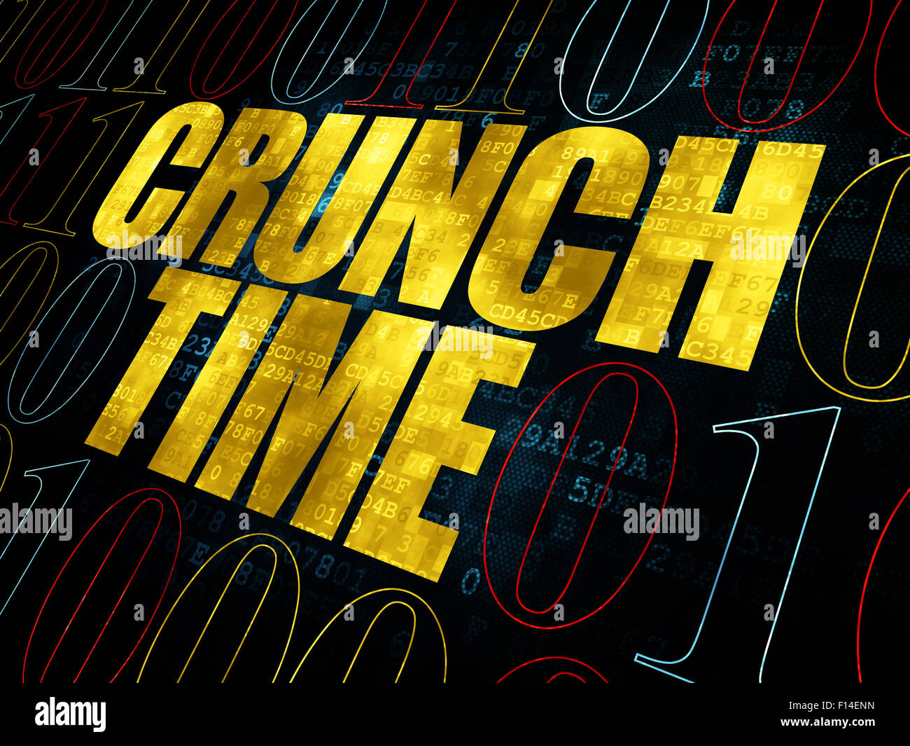 Business concept: Pixelated yellow text Crunch Time on Digital wall ...