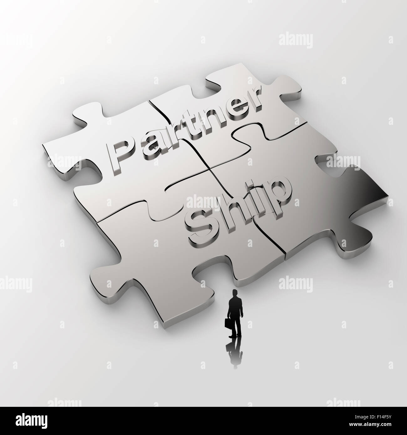 Partnership Puzzle metal 3d and businessman icon as concept Stock Photo ...