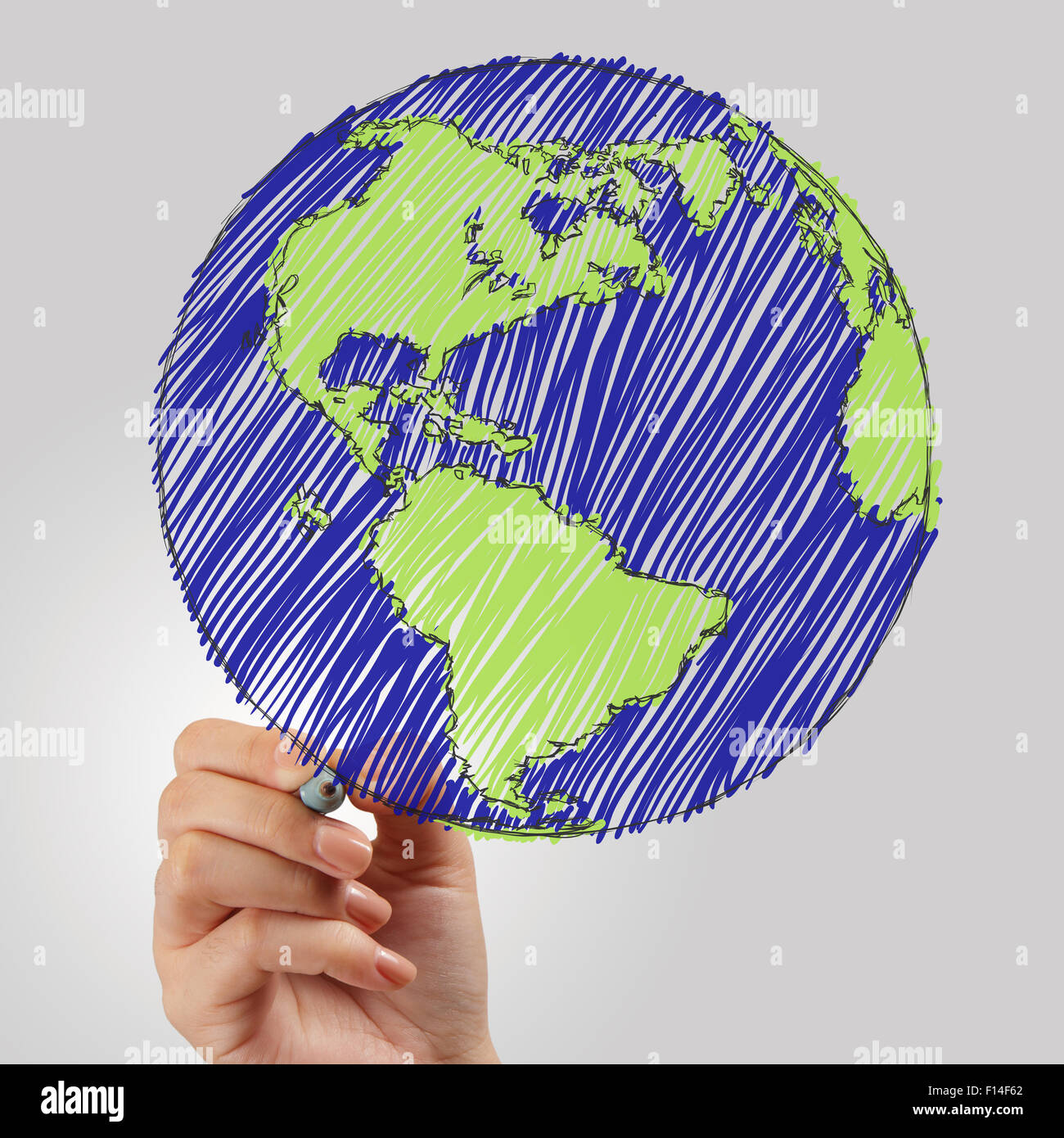 female hand drawing earth as concept Stock Photo - Alamy