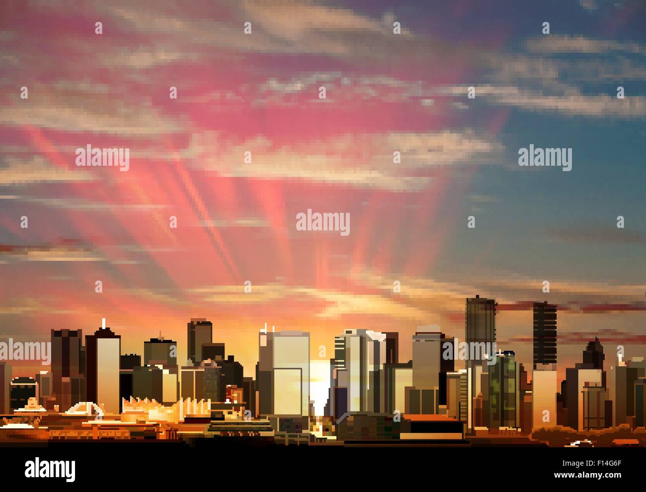 abstract vector pink sky background with panorama of city Stock Vector ...