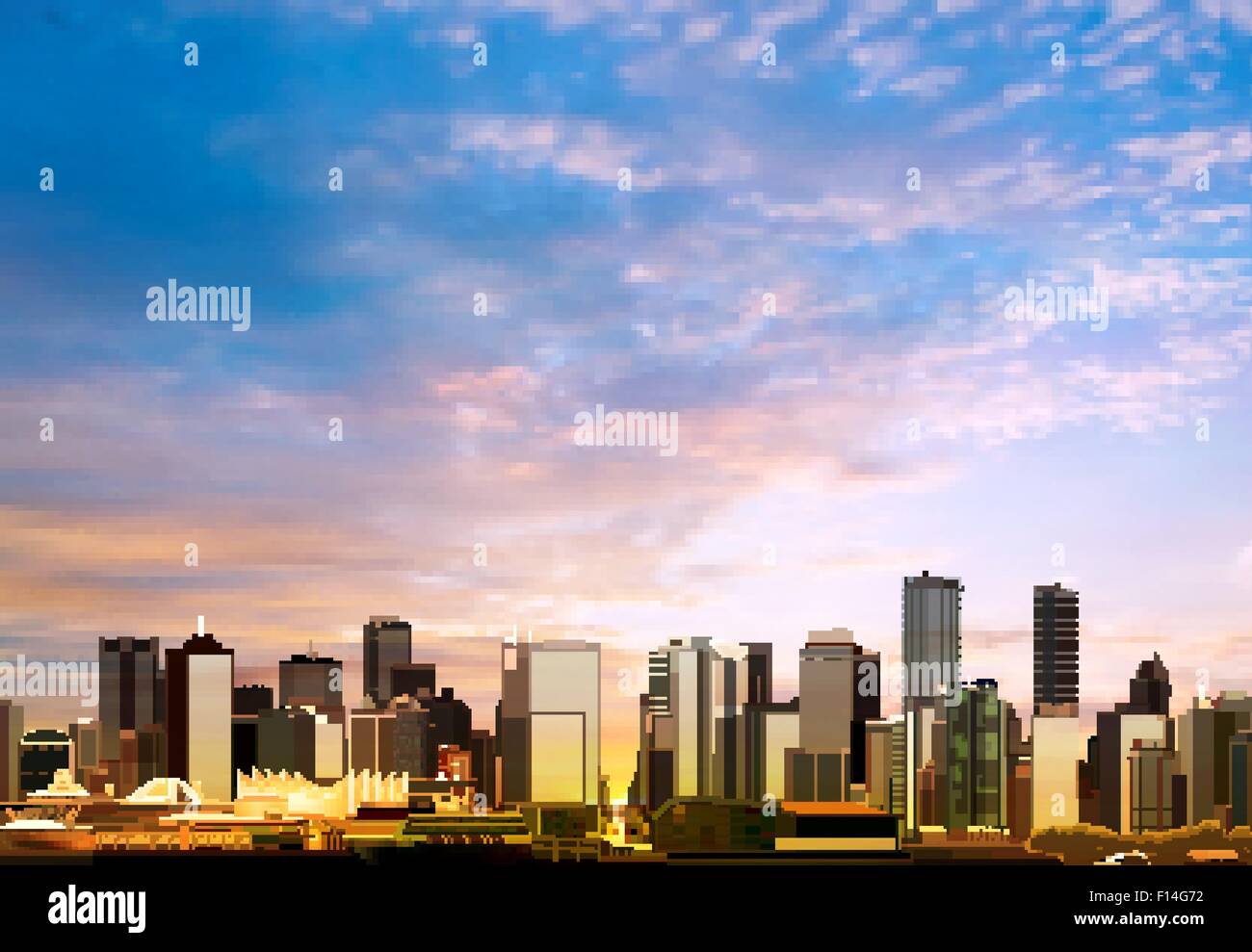 abstract vector spring morning background with panorama of vancouver ...