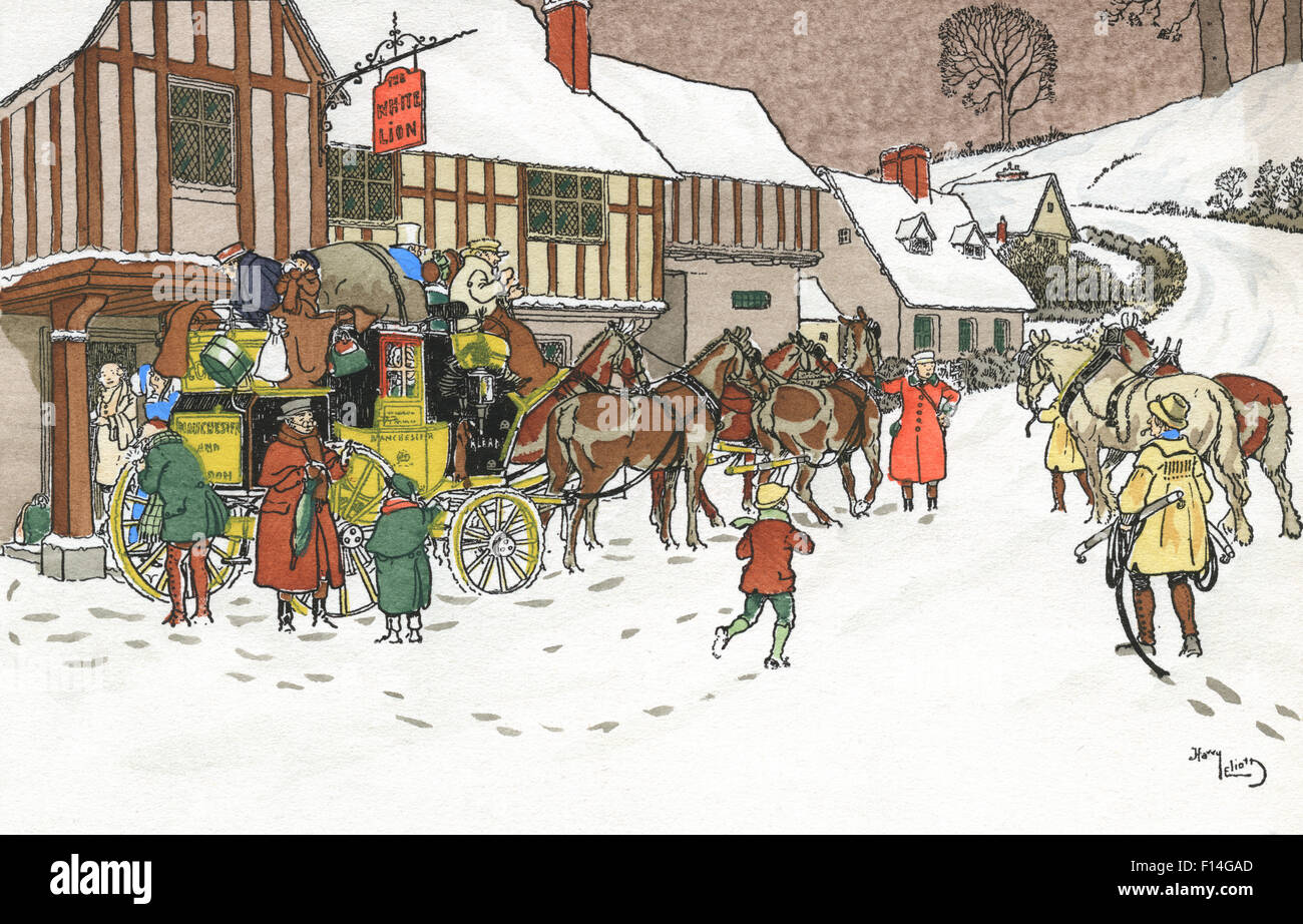 1850s ILLUSTRATION VICTORIAN COACHING SCENE STOPOVER COUNTRY INN ...