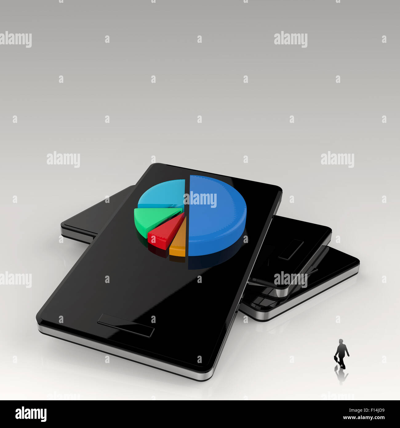businessman walking to 3d mobile phone smart phone and chart pie as ...