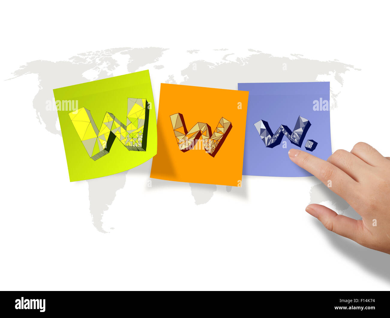hand drawn WWW. on sticky notes and world map background as internet ...