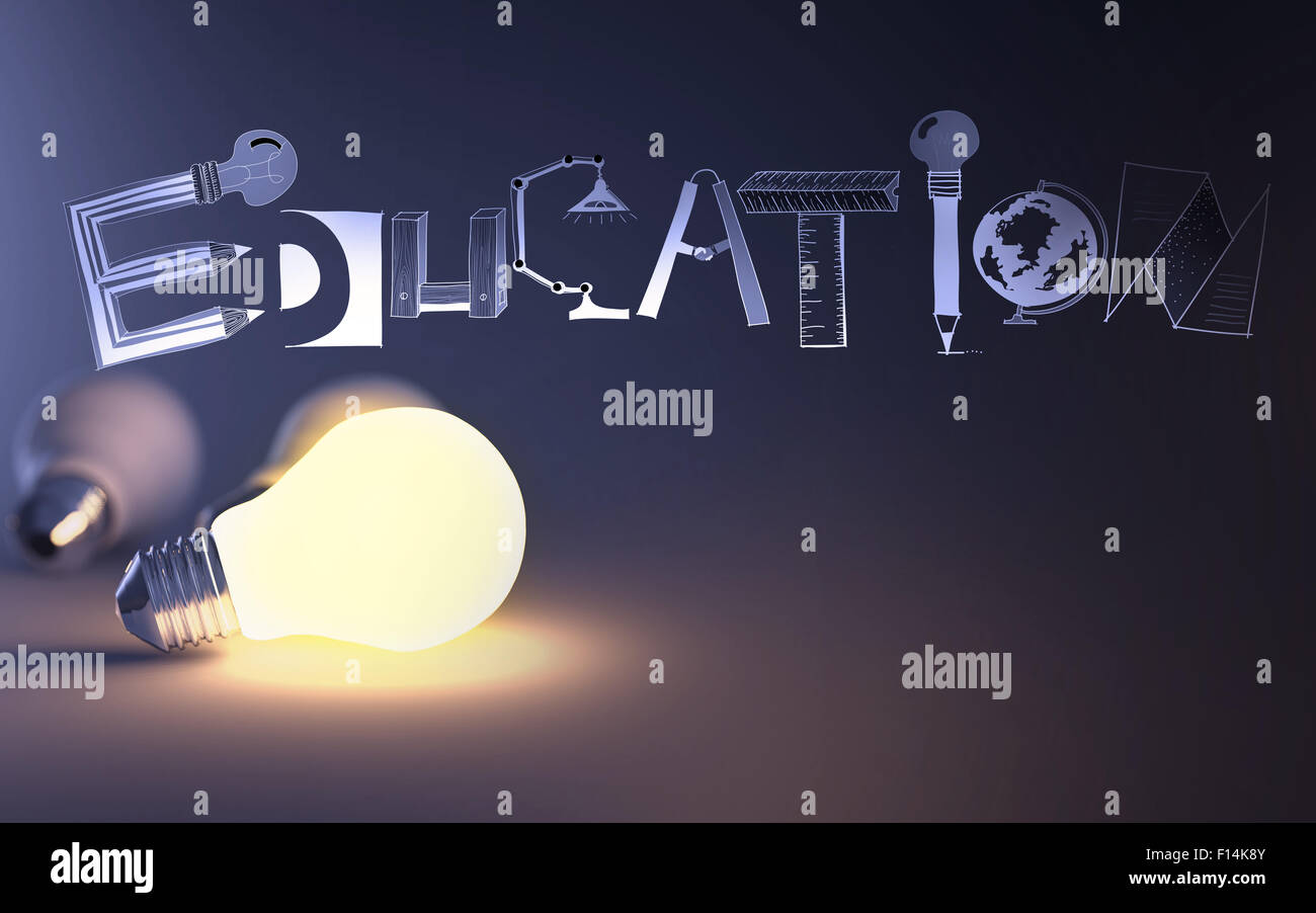 creative design hand drawn EDUCATION word and light bulb 3d as concept ...