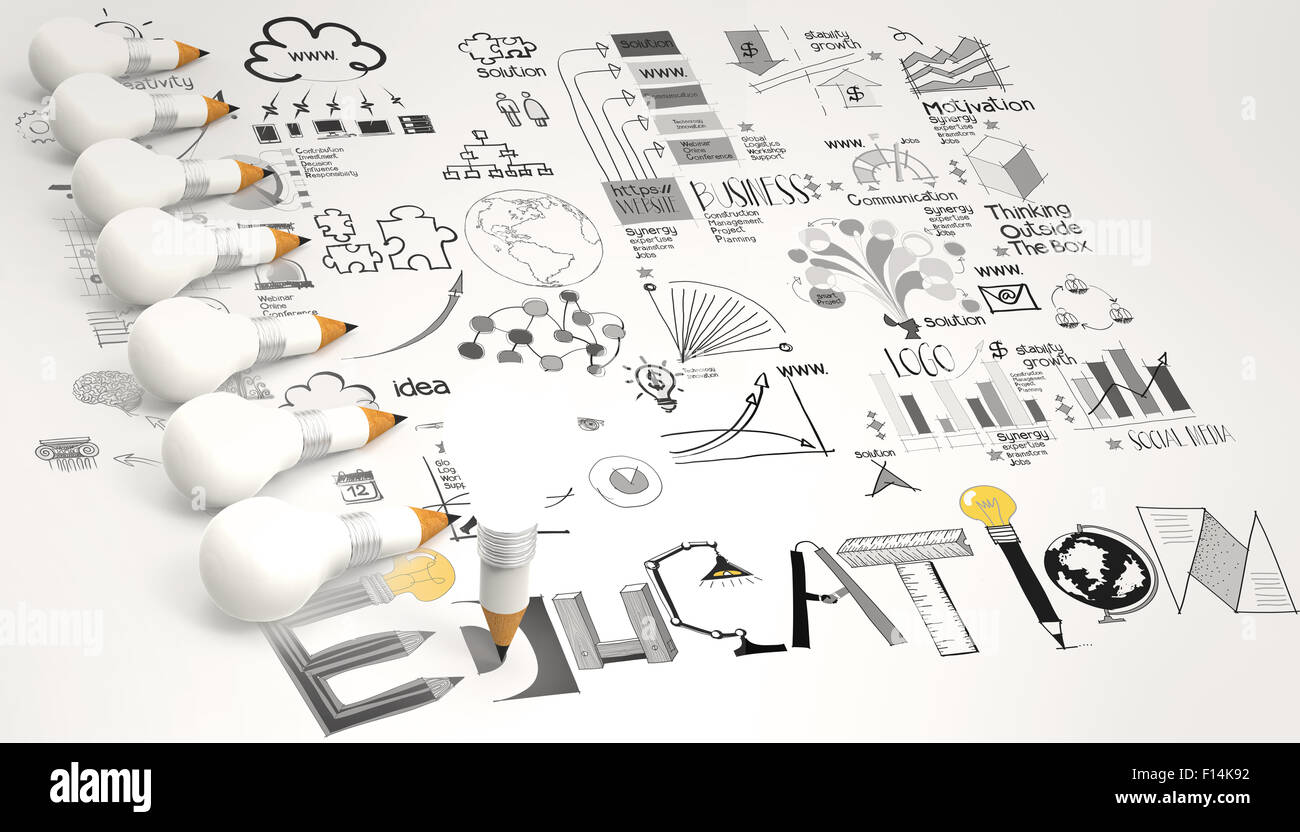 creative design hand drawn EDUCATION word and light bulb 3d as concept ...