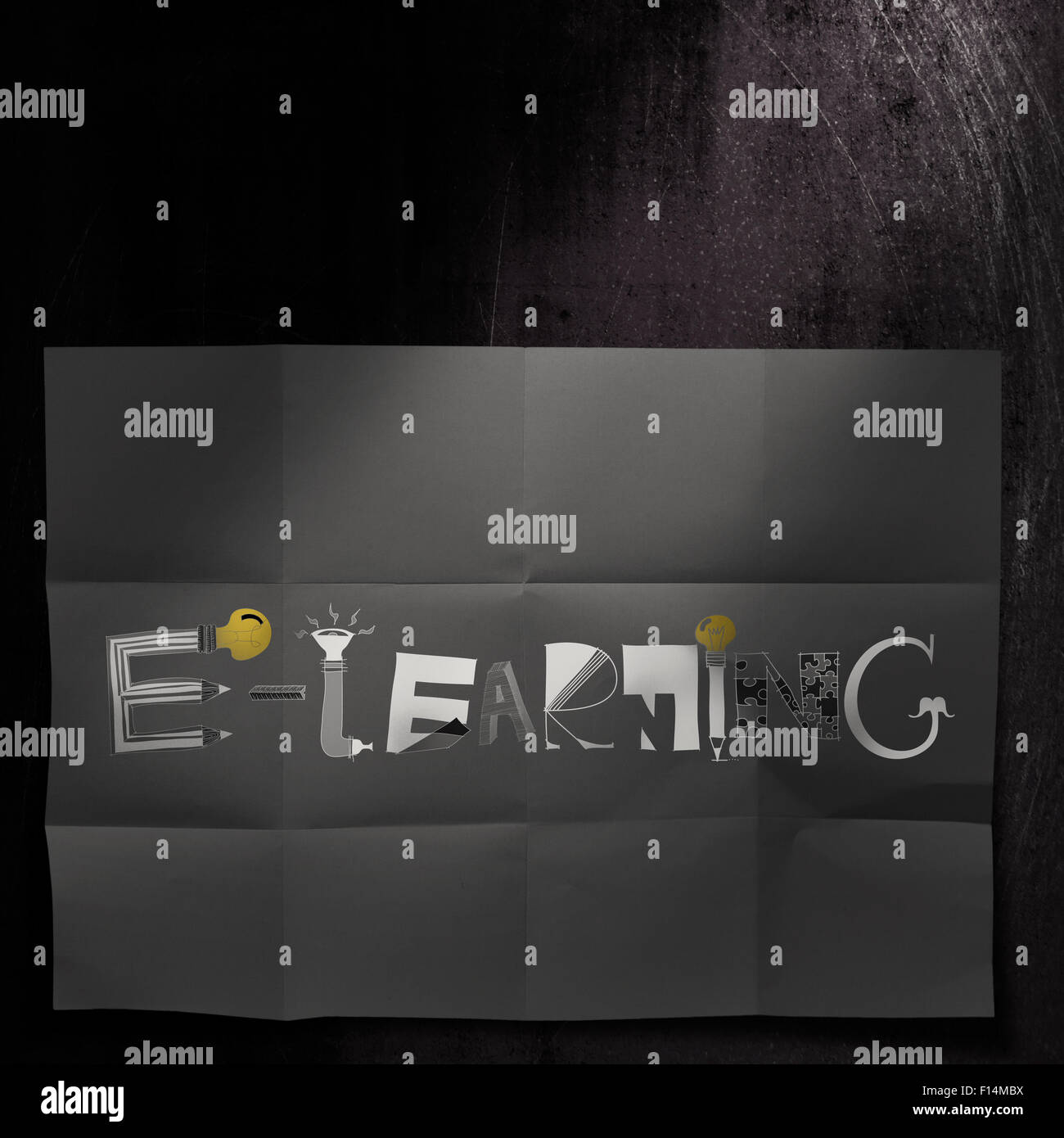 design word E-LEARNING on dark crumpled paper and texture background as ...