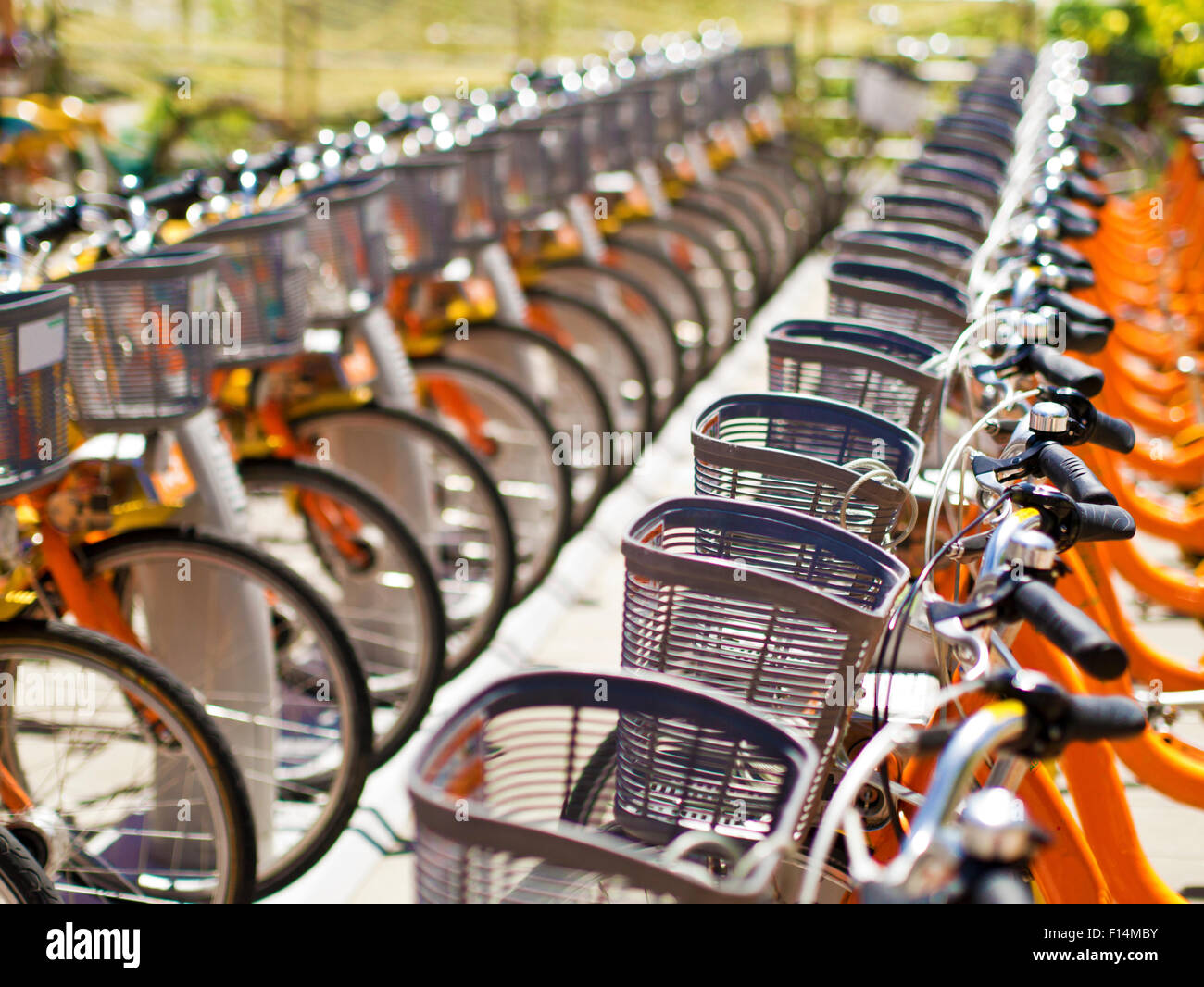 for public use bicycles parked on the street Stock Photo - Alamy