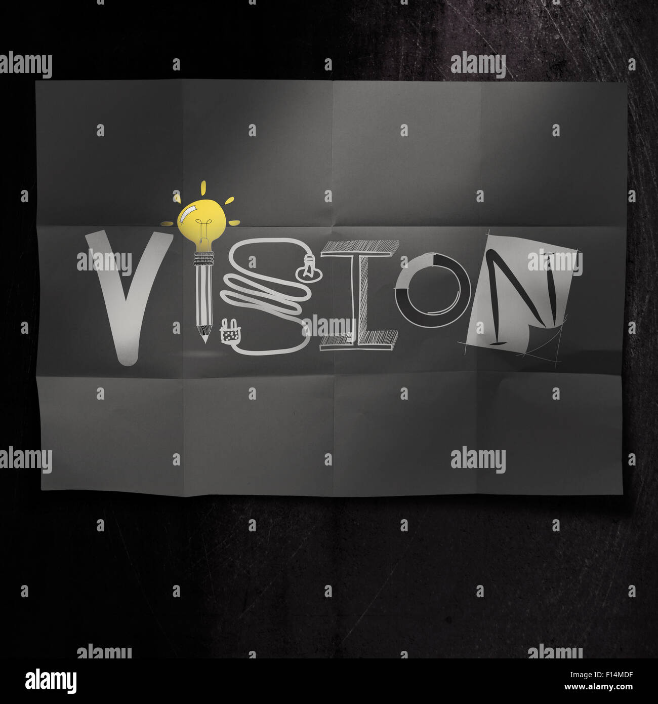 hand drawn VISION design word on crumpled paper background as concept ...