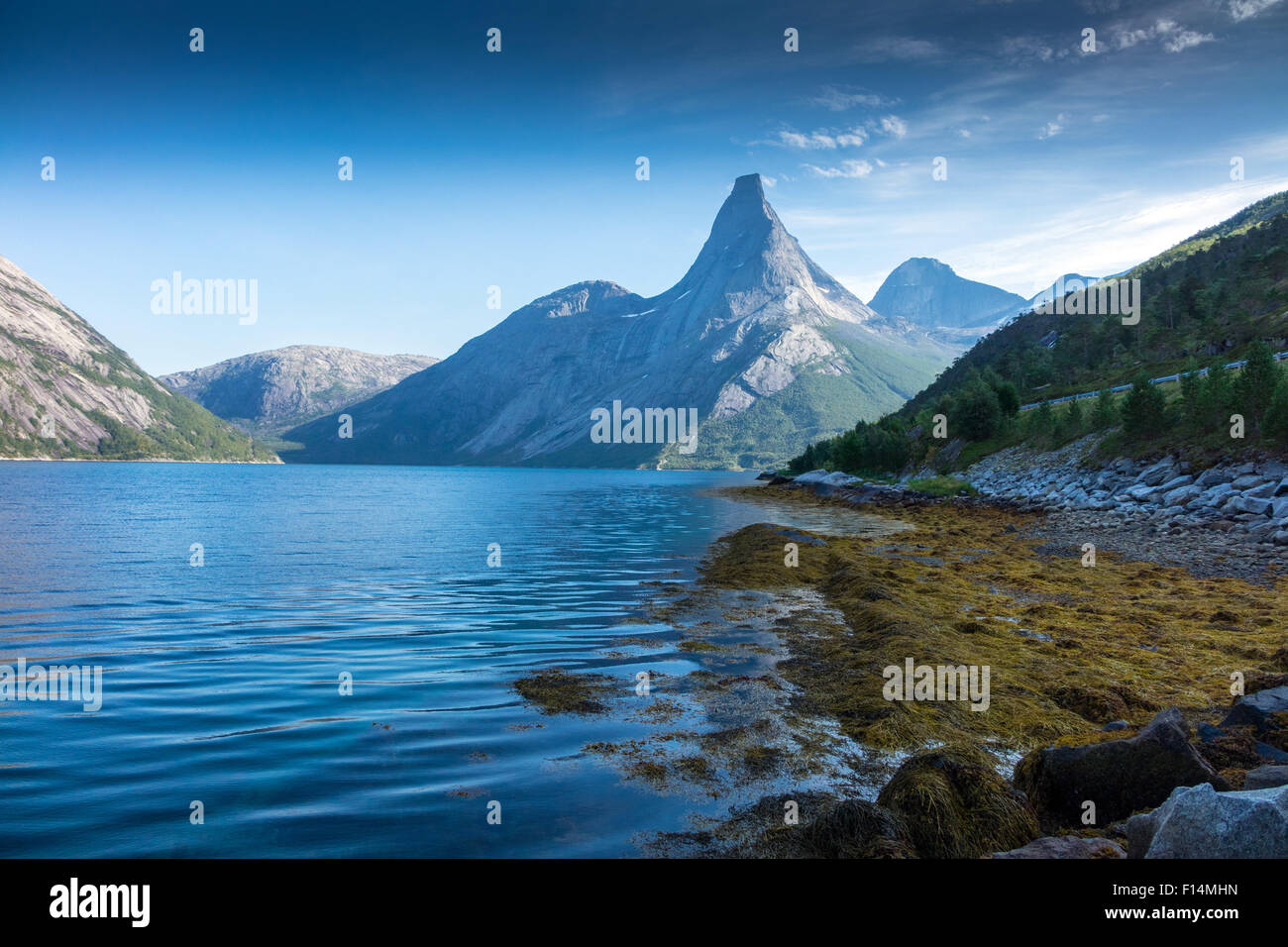 Stetind Norway's National Mountain, a rocky peak towards it above the ...