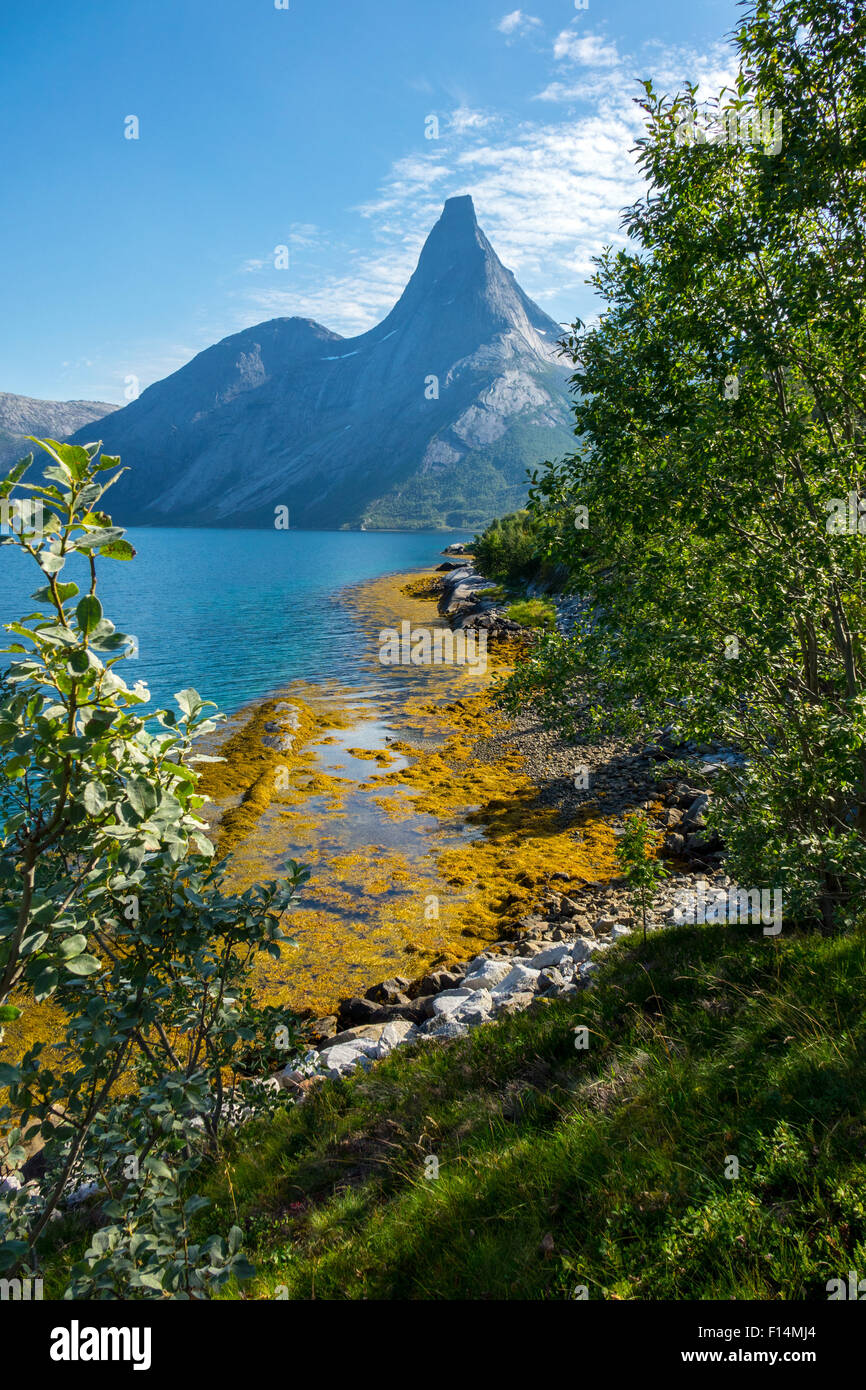 Stetind Norway's National Mountain, a rocky peak towards it above the ...