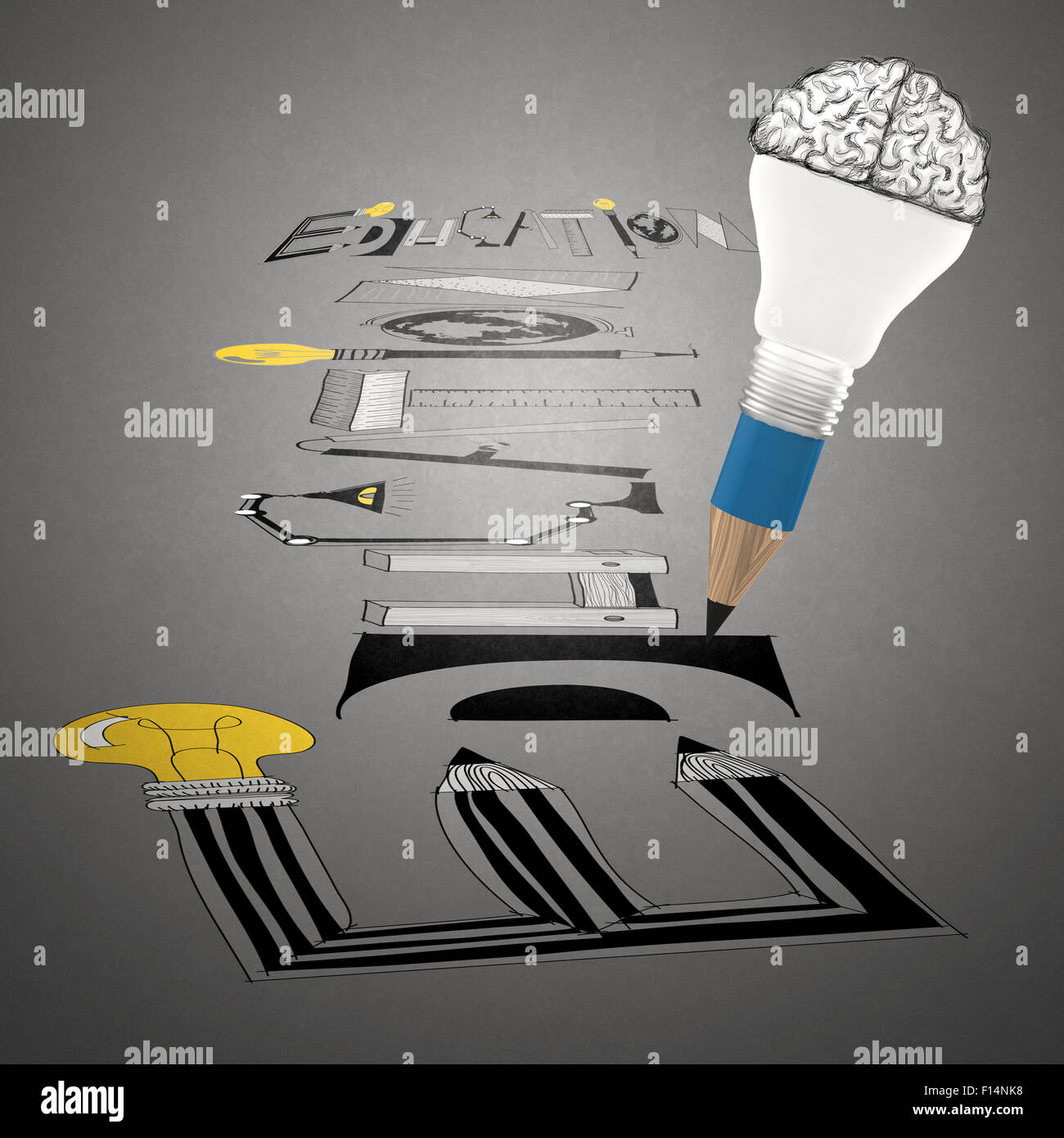 pencil brain lightbulb drawing design word EDUCATION paper as concept ...