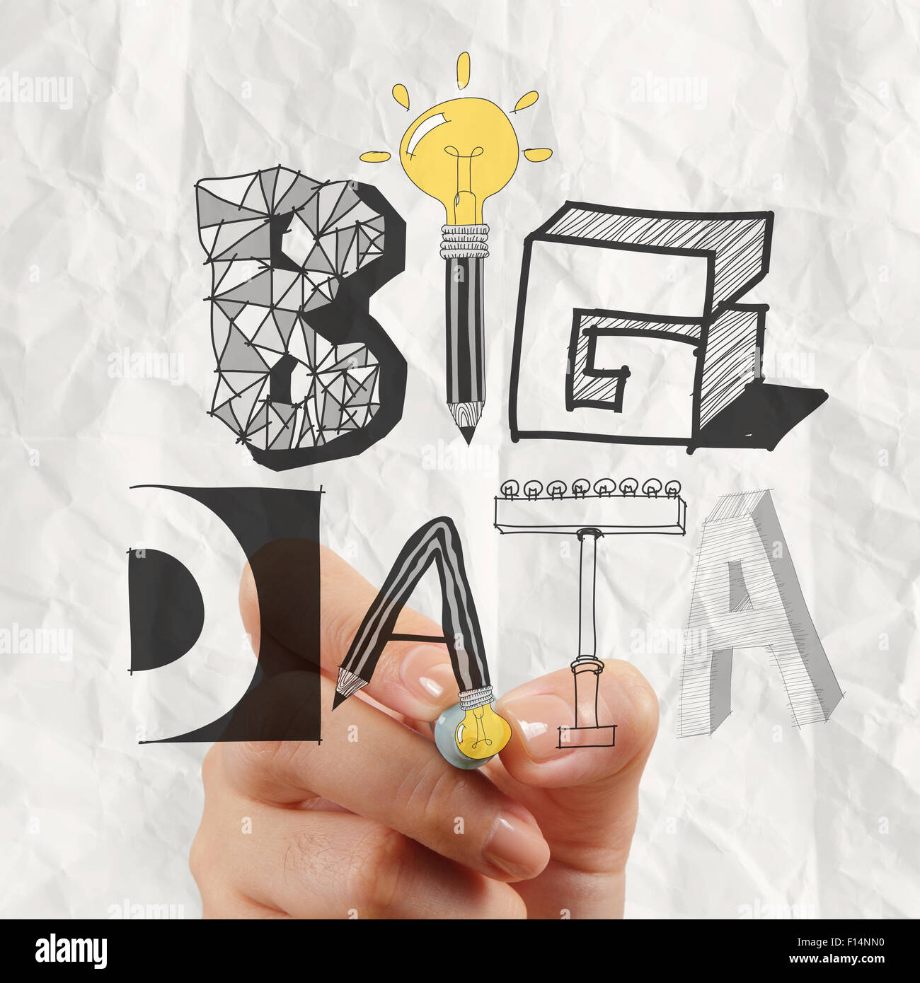 close up of business hand drawing graphic design BIG DATA word as ...