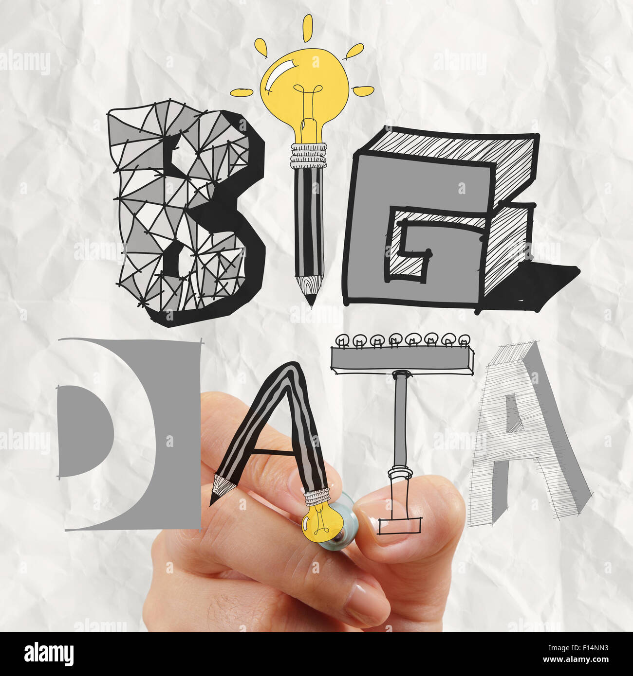 close up of business hand drawing graphic design BIG DATA word as ...