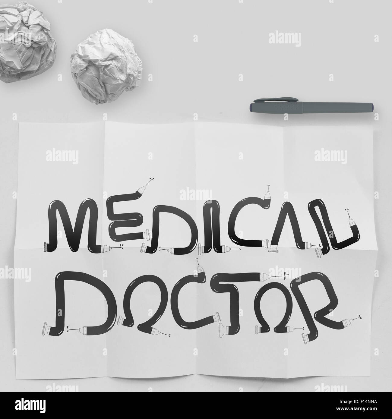 design word MEDICAL DOCTOR on white crumpled paper and texture ...