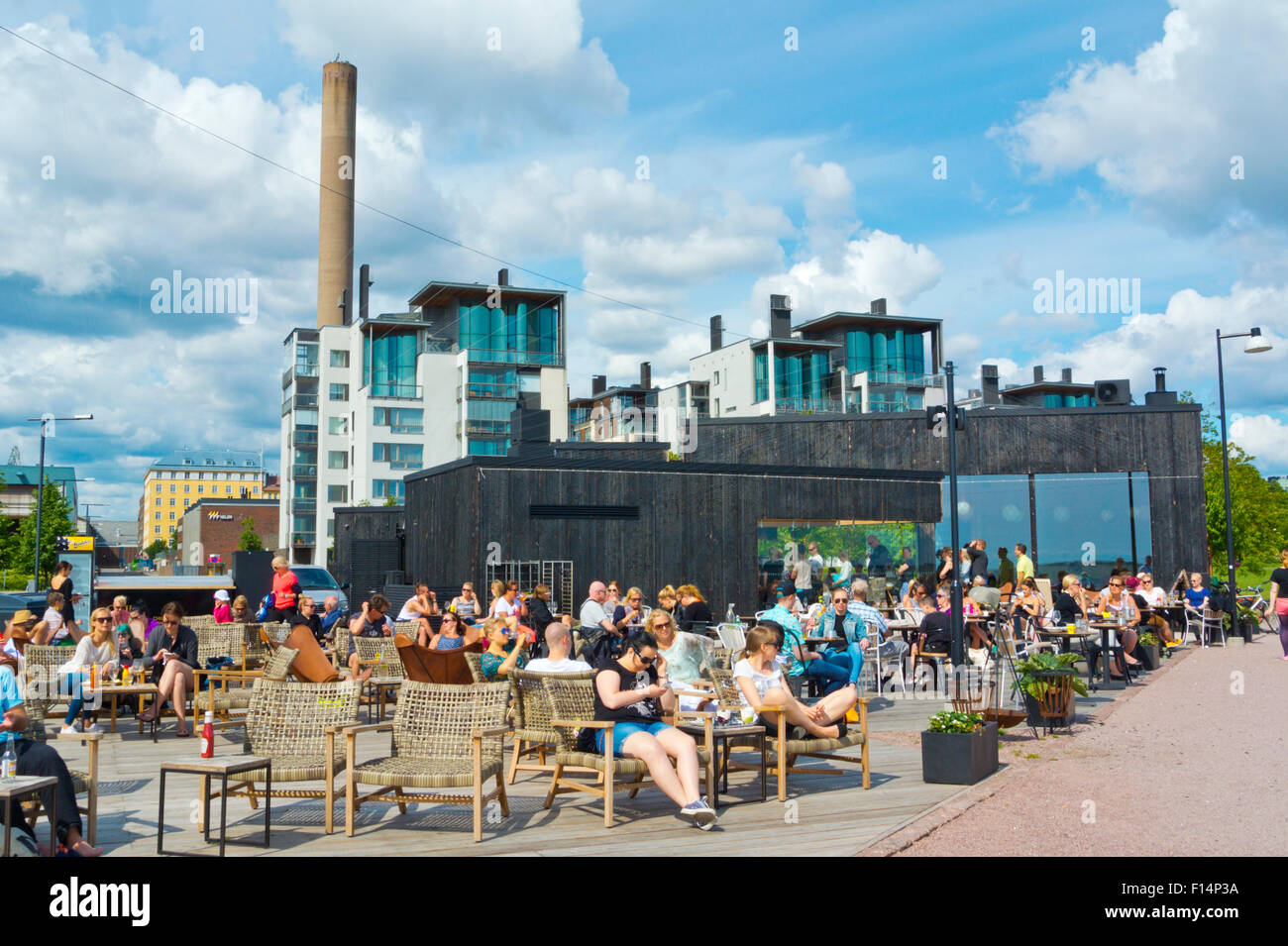 Seaside cafe and restaurant terraces, Hernesaari, Helsinki, Finland ...