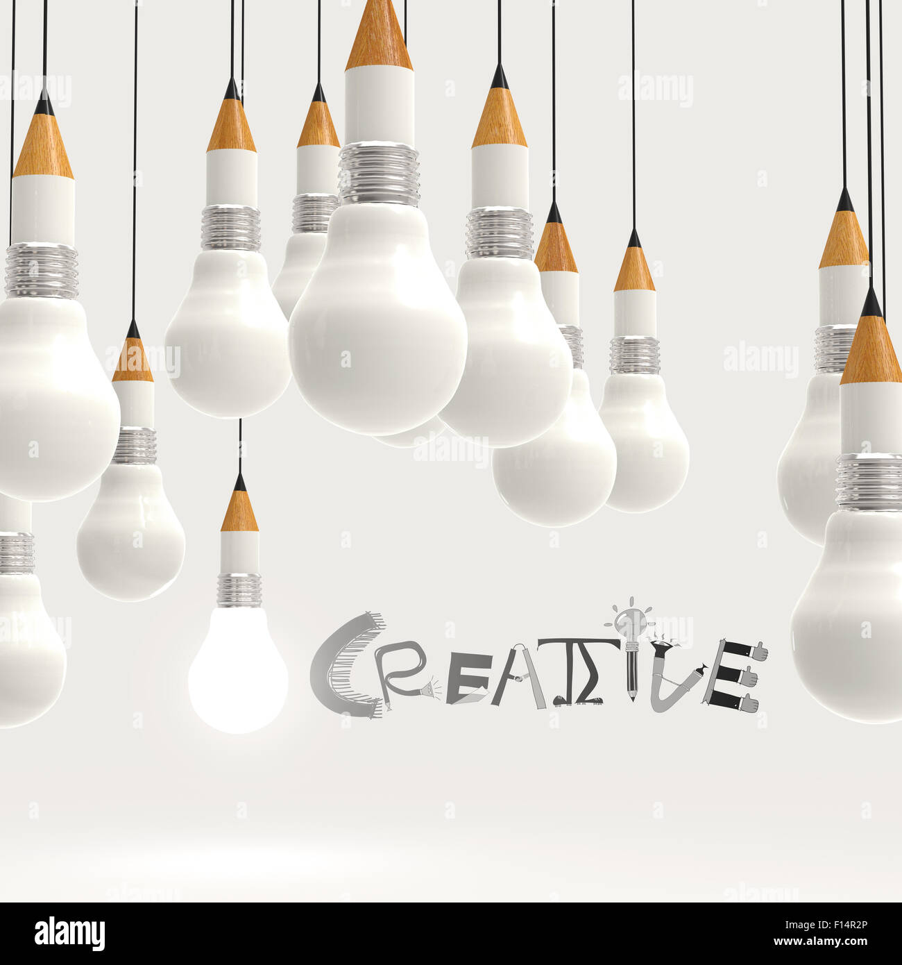 pencil lightbulb 3d and design word CREATIVE as concept Stock Photo - Alamy