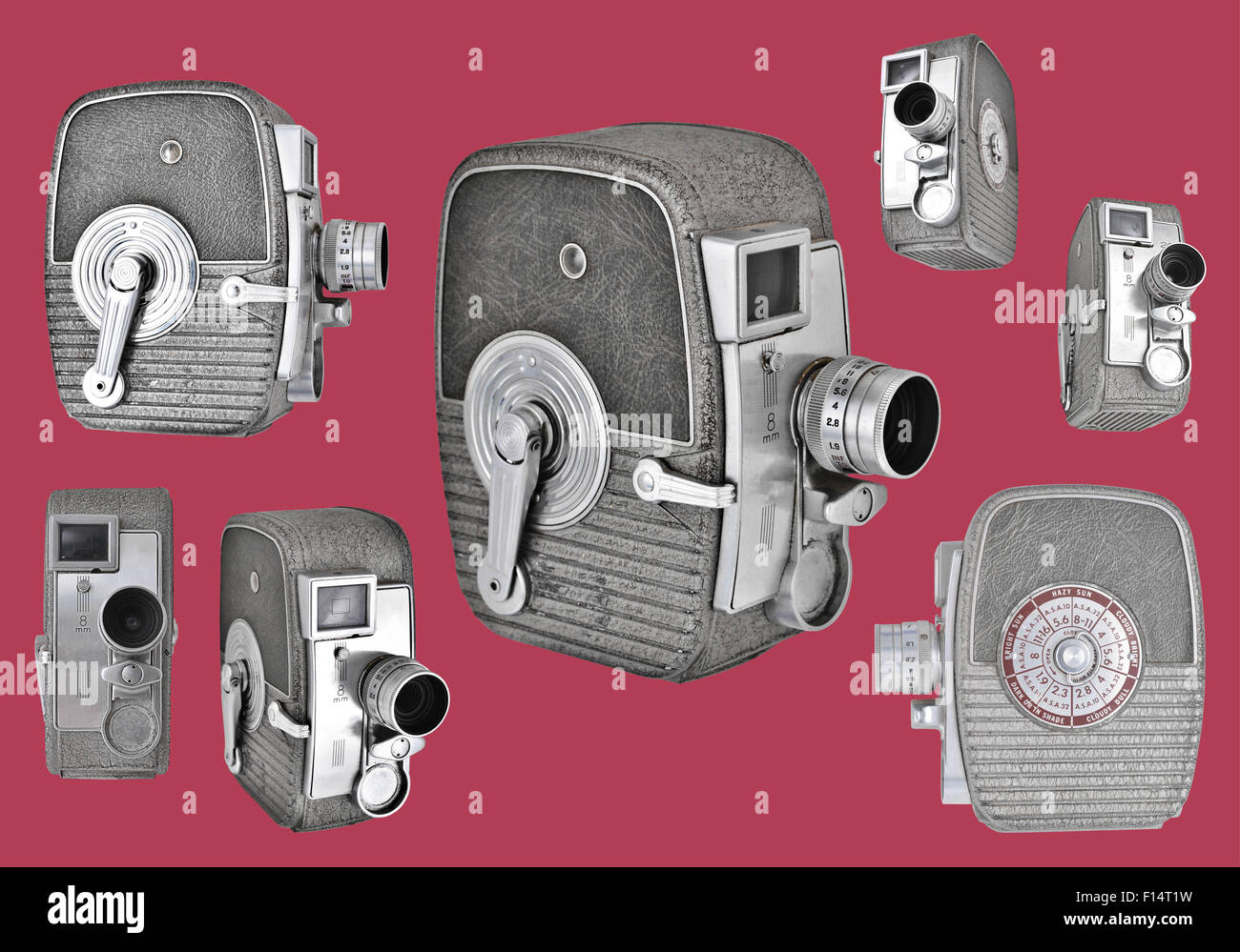 8mm Cameras in different angles in a bright retro layot Stock Photo - Alamy