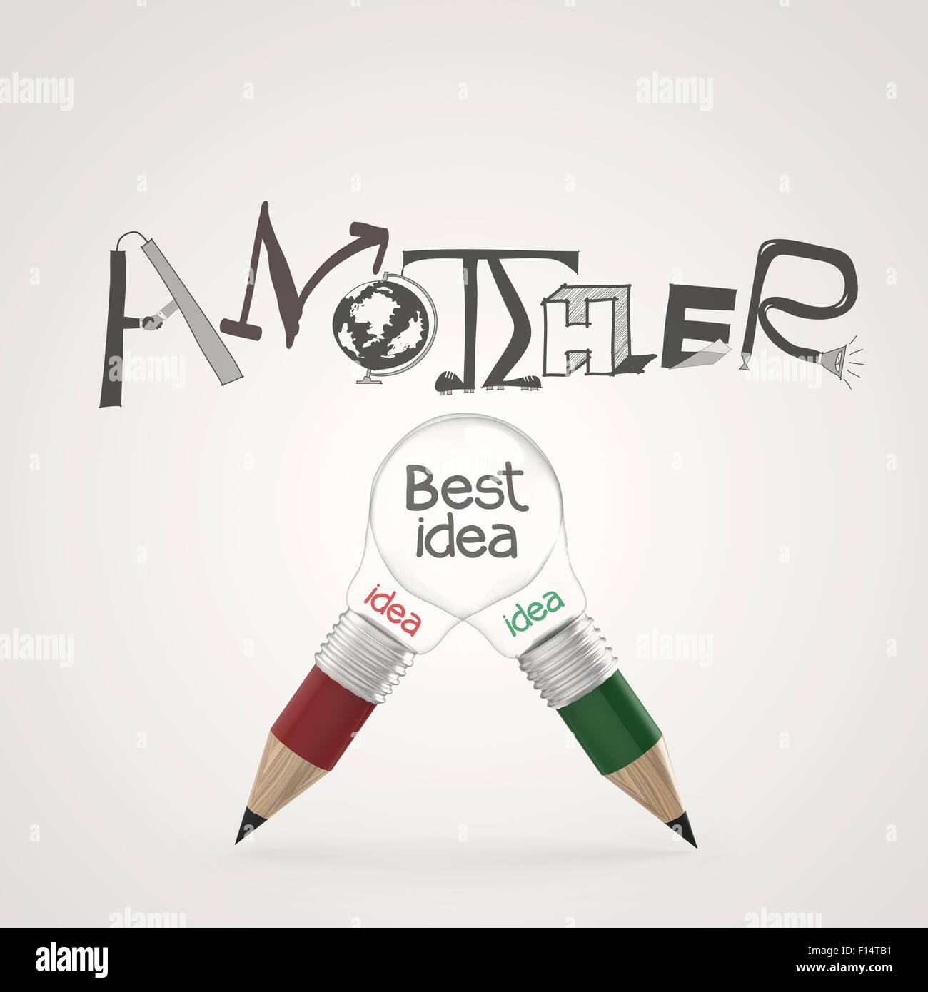 pencil light bulb 3d hand drawn graphic design ANOTHER BEST IDEA word as concept Stock Photo - Alamy