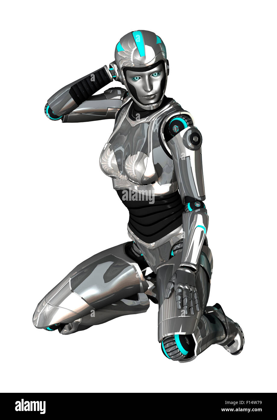 3D digital render of a female cyborg isolated on white background Stock ...