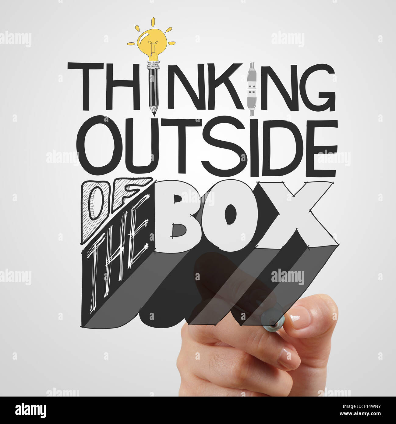 businessman hand drawing design word THINKING OUTSIDE OF THE BOX as ...
