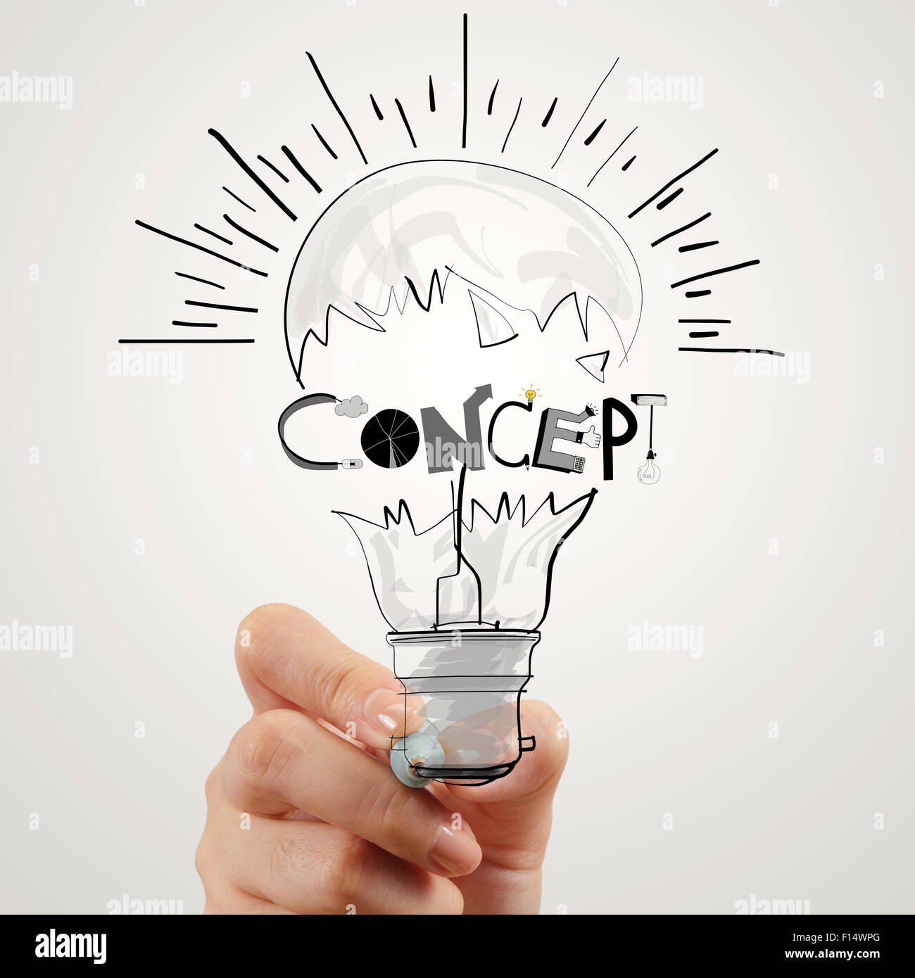 hand drawing light bulb and CONCEPT word design as concept Stock Photo ...