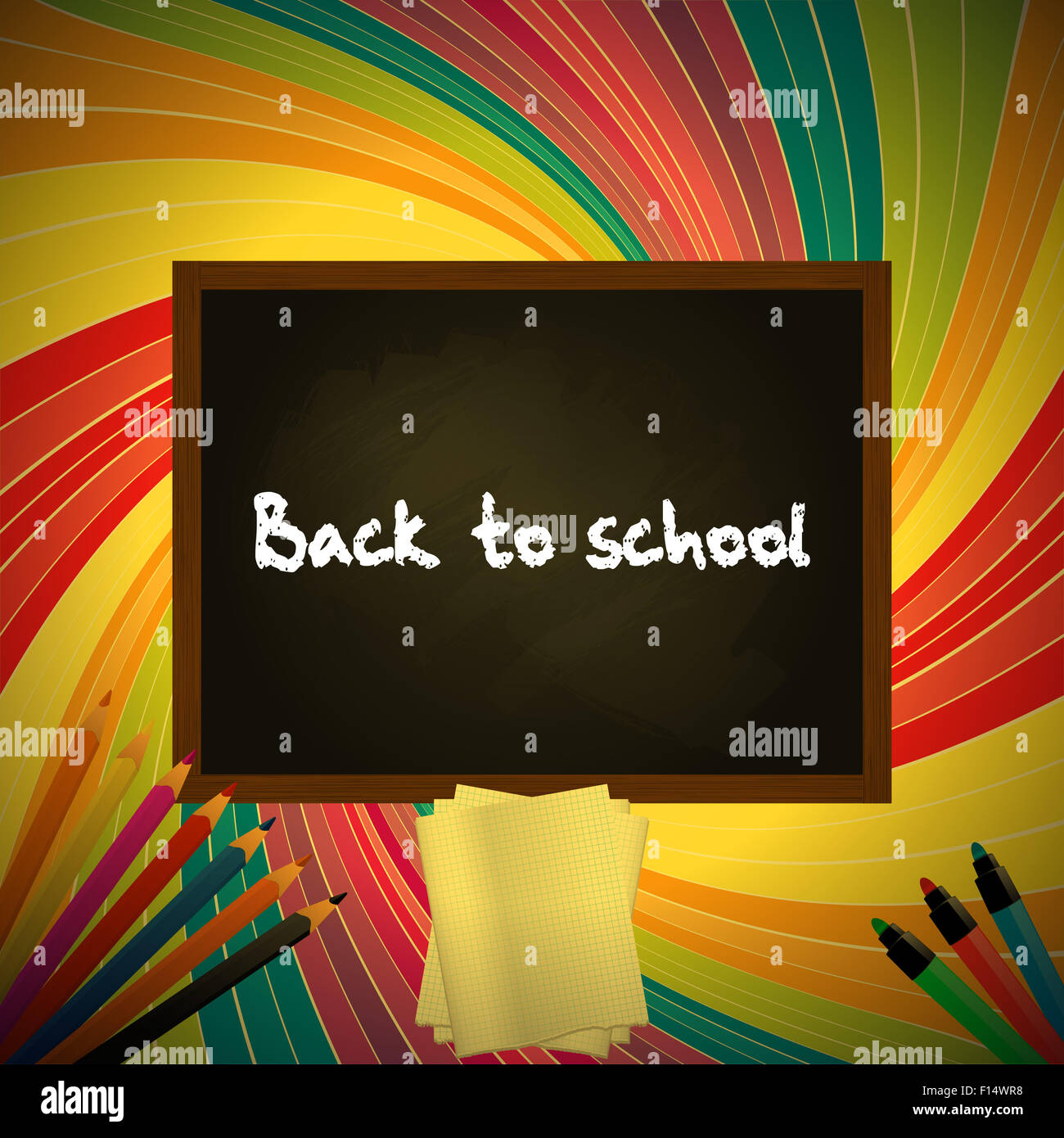 Back to School Background with Blackboard Pencil and Paper Sheet Over ...