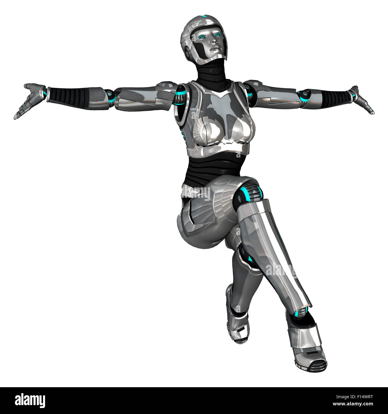 3D digital render of a female cyborg isolated on white background Stock ...