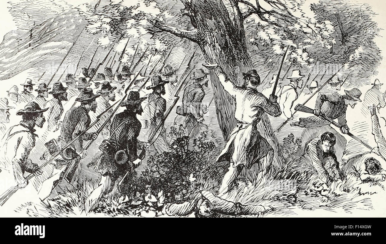 The Third Rhode Island Volunteers driving the Confederate sharpshooters ...